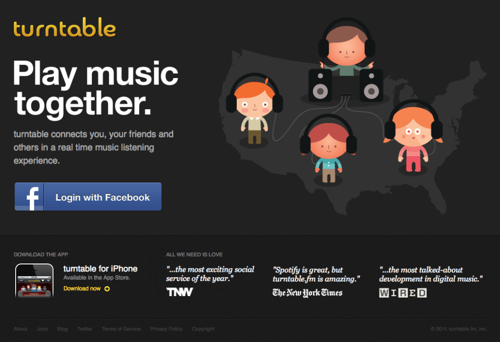 Best Landing Page Designs: Turntable.fm - lonelybrand - Breaking Tech ...